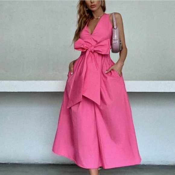 Undefined | Dresses | Punch Pink Bow Dress | Poshmark